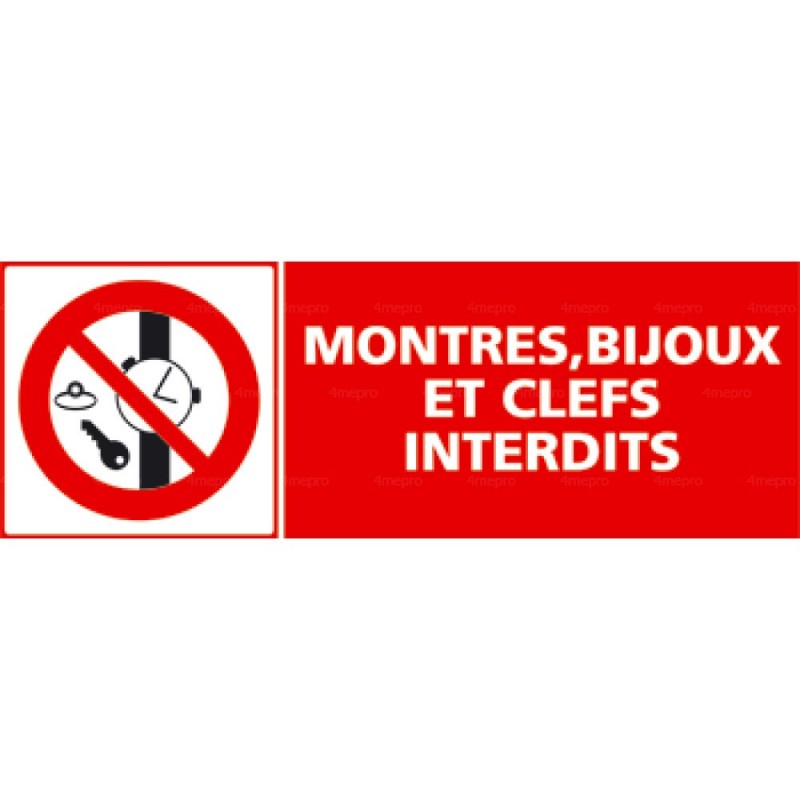 Panneau rectangulaire montres, bijoux et clefs interdits