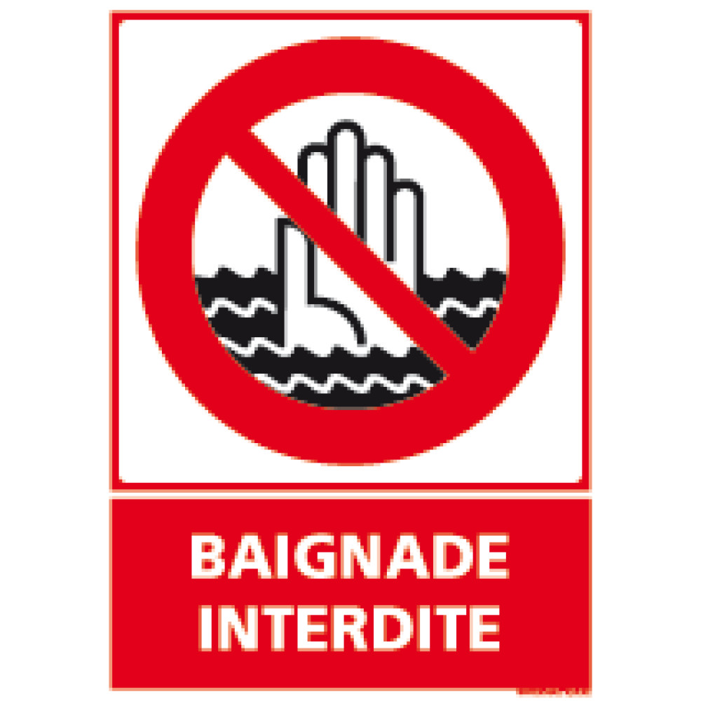 Panneau vertical baignade interdite avec pictogramme